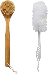 Wooden Back Brush and Long Handled Back Scrubber Set - Ideal for ...