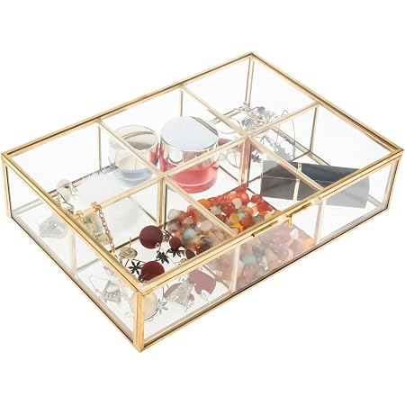 Amazon.com: MyGift Vintage Clear Glass Jewelry Box Organizer with Brass ...