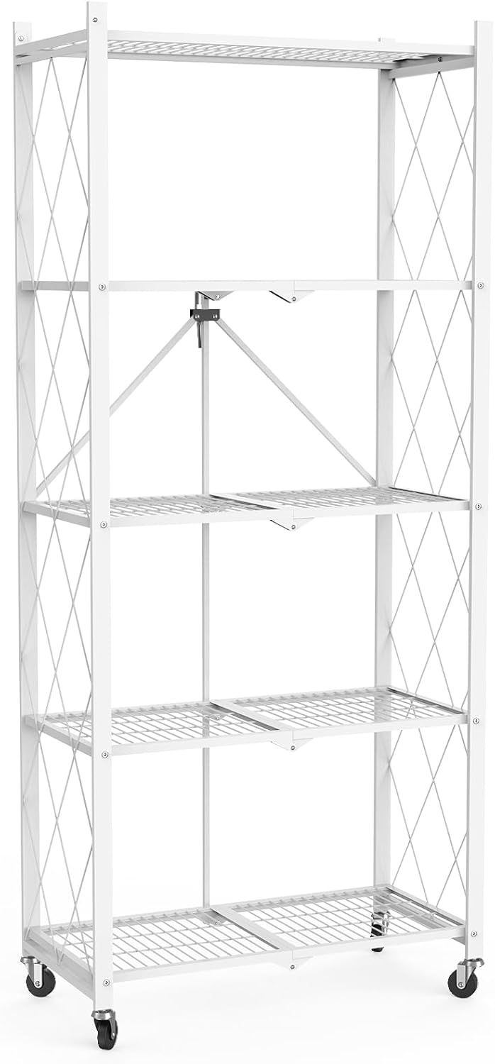 Amazon.com: FREGREE 64" H 5 Tier Foldable Storage Shelf with Wheels ...