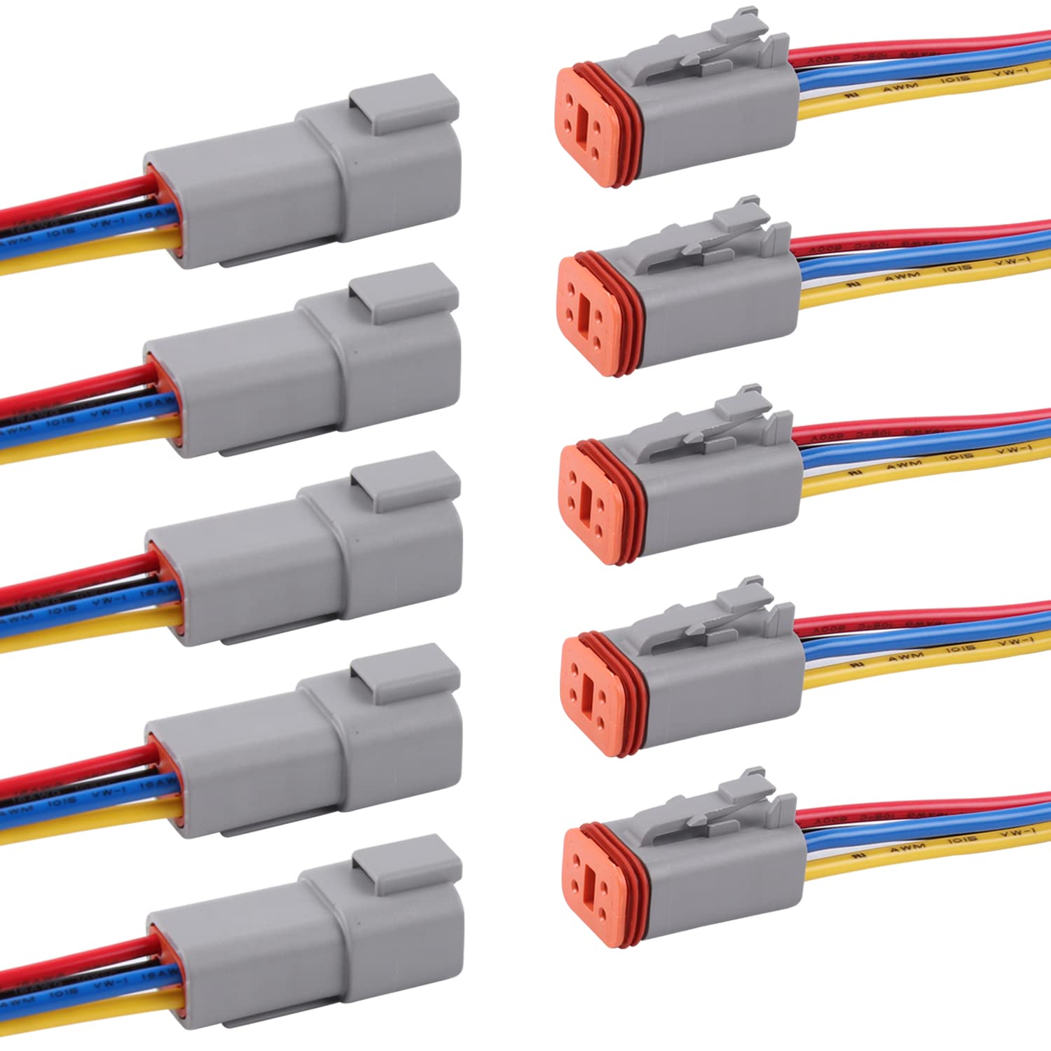 Flytuo Deutsch DT 4 Pin Connector 5 Pack - Waterproof Male Female Plug ...