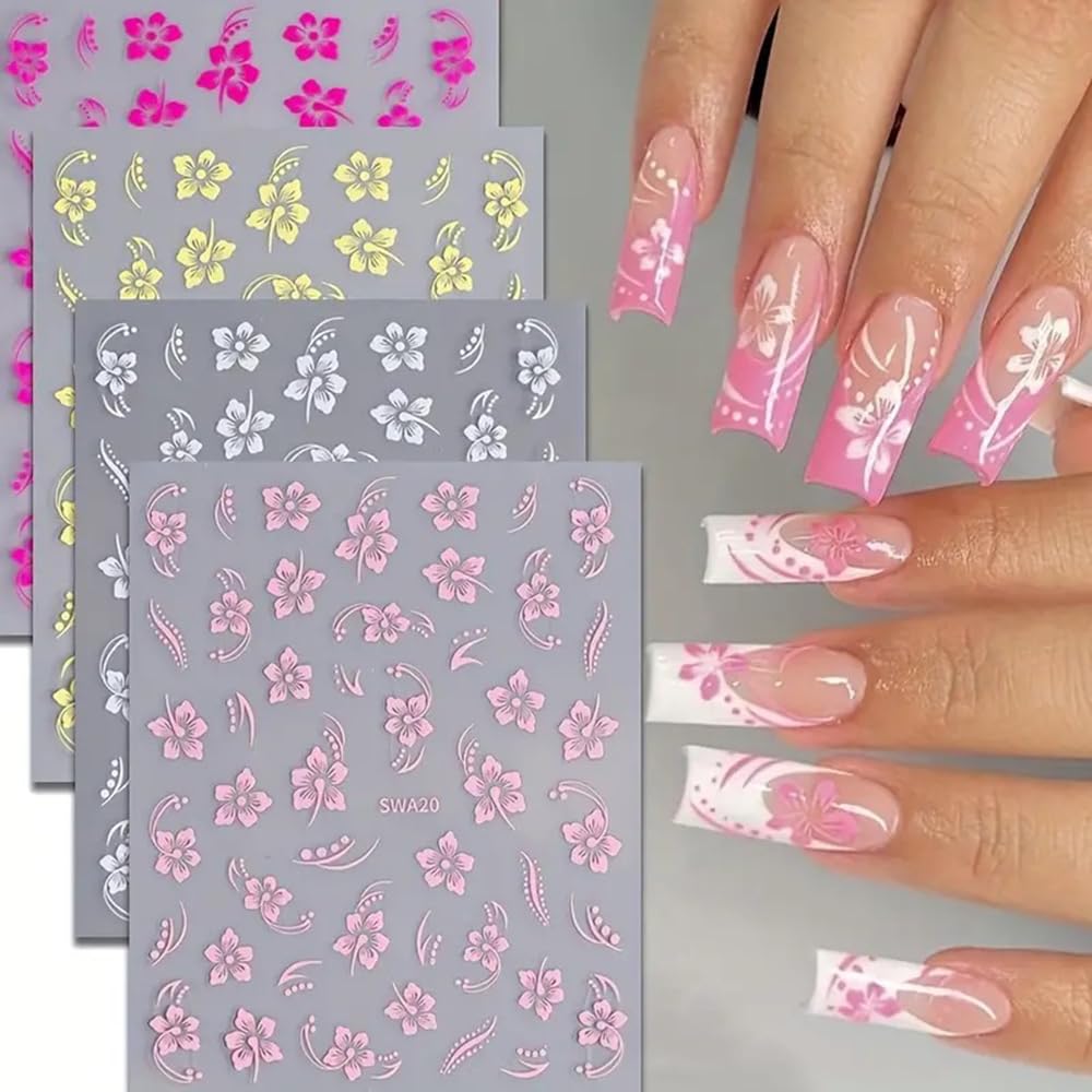 Amazon.com: 4Pcs 3D Flower Nail Stickers for Nail Art 3D Colorful ...