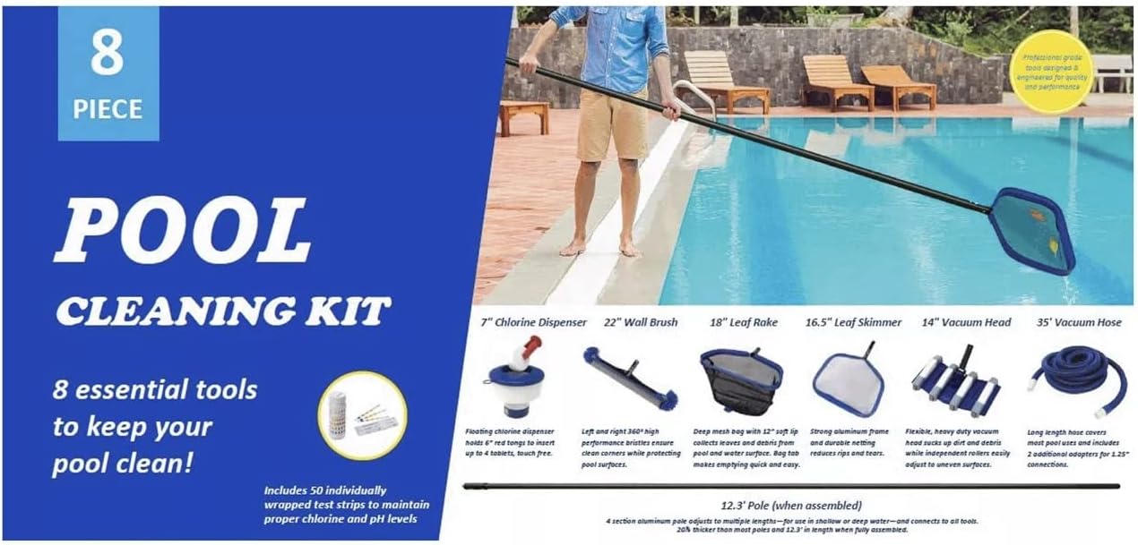 Amazon.com : 8-Piece Pool Cleaning Kit - Essential All-Season Tools ...