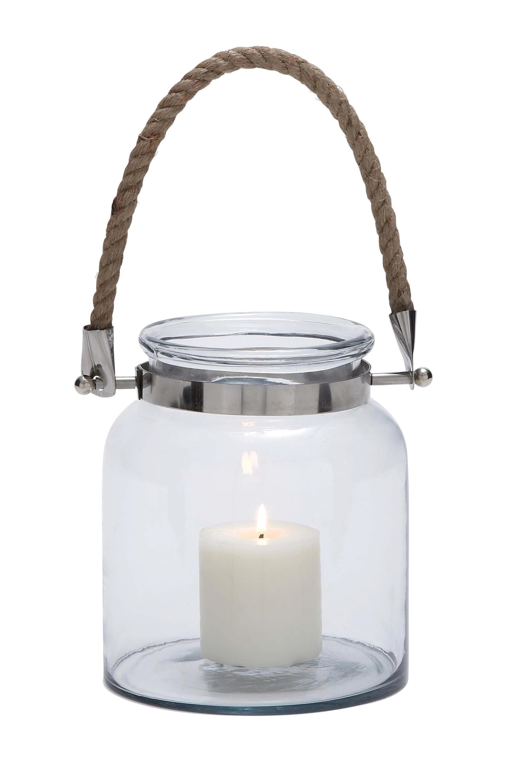Candle Lanterns Rope Handle Nubs Clear Glass Candle Holder With Rope