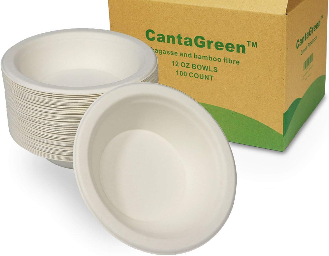 Amazon.com: CantaGreen 12 OZ Compostable Bowls,100 Count Heavyduty ...