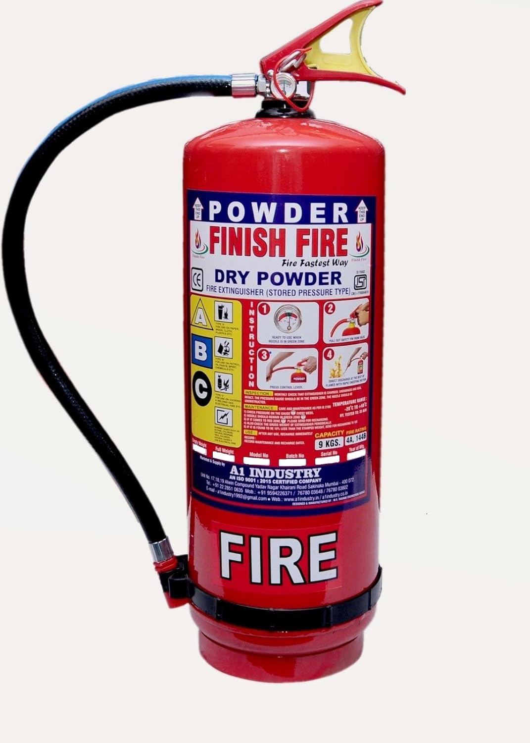 FINISH FIRE ABC Type Fire Extinguisher 9kg Use for Home/Kitchen/Office ...