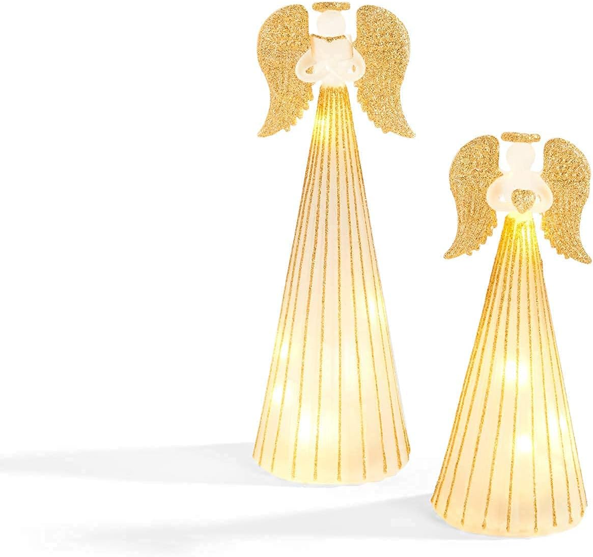 Amazon.com: Christmas Angel Figurines with Lights - Set of 2 Frosted ...