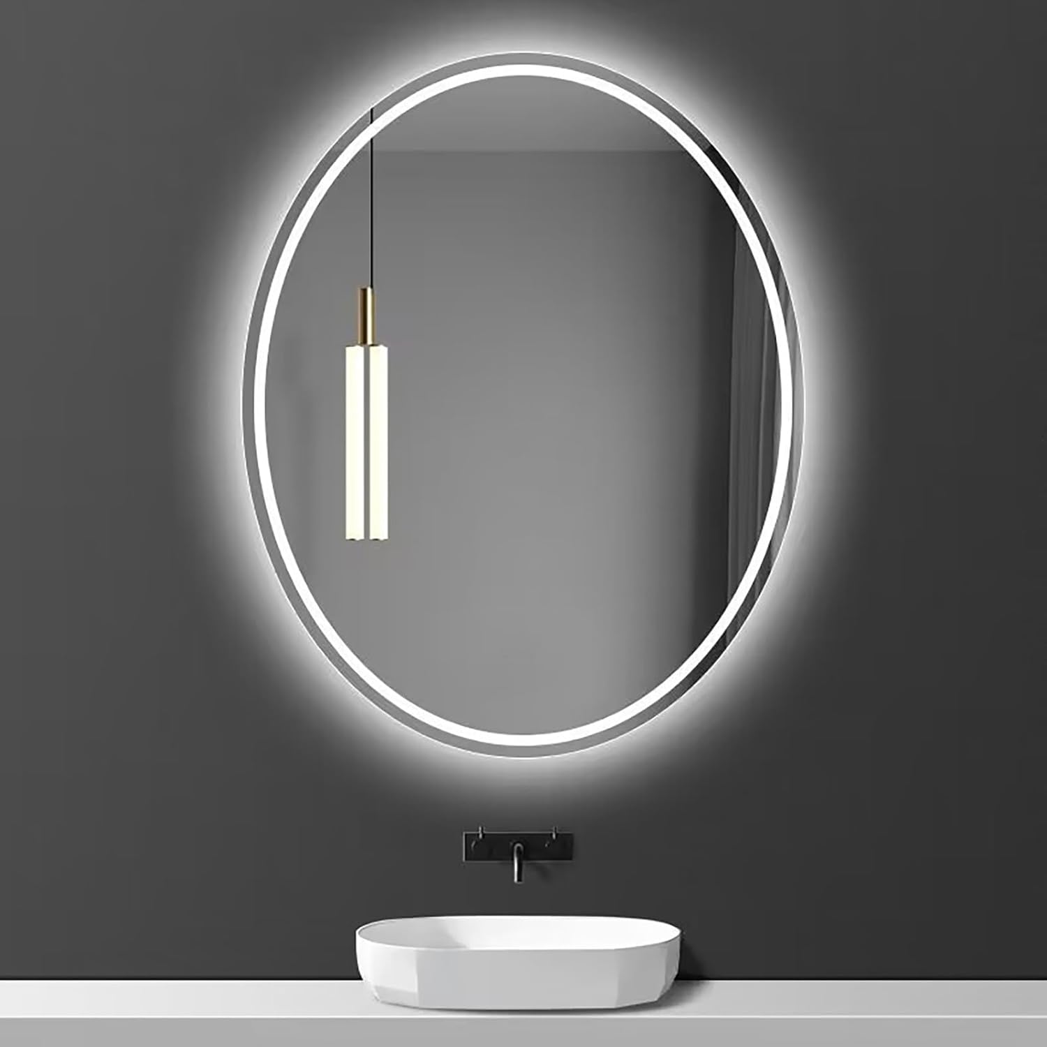 Amazon.com: Oval LED Bathroom Mirror, Frameless, Lighted Makeup Wall ...