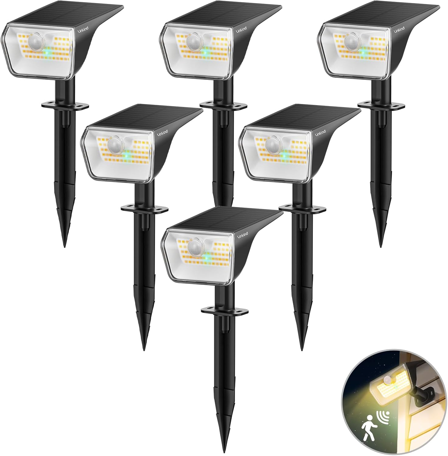 Linkind Solar Lights Outdoor Waterproof IP67, 3000K/6500K Solar Motion ...