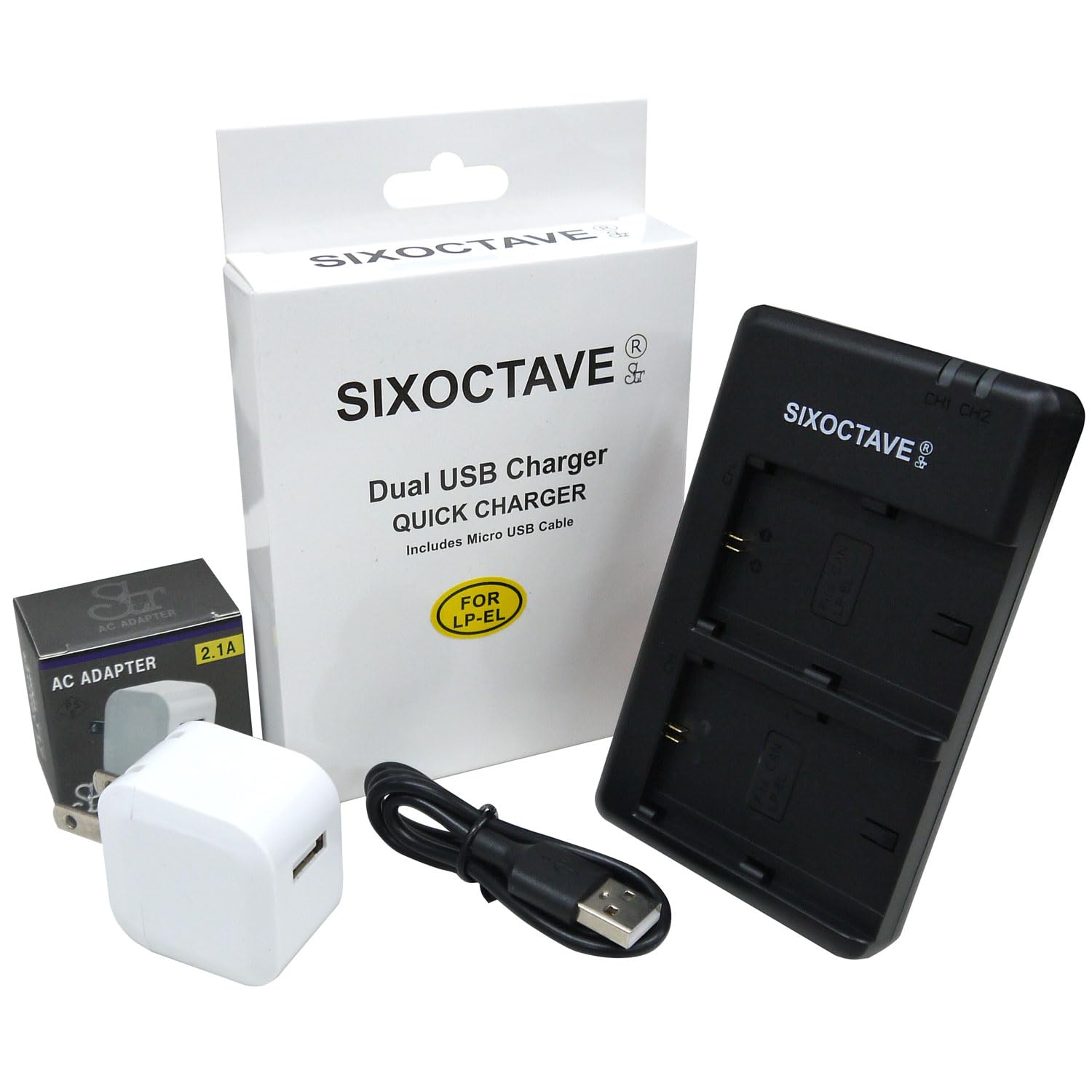 Amazon | SIXOCTAVE [2.1A ACアダプター付き コンセント充電も対応] LP-EL LP-E6N LP-E6 LP-E6NH 用 デュアル USB 互換充電器 カメラ ...