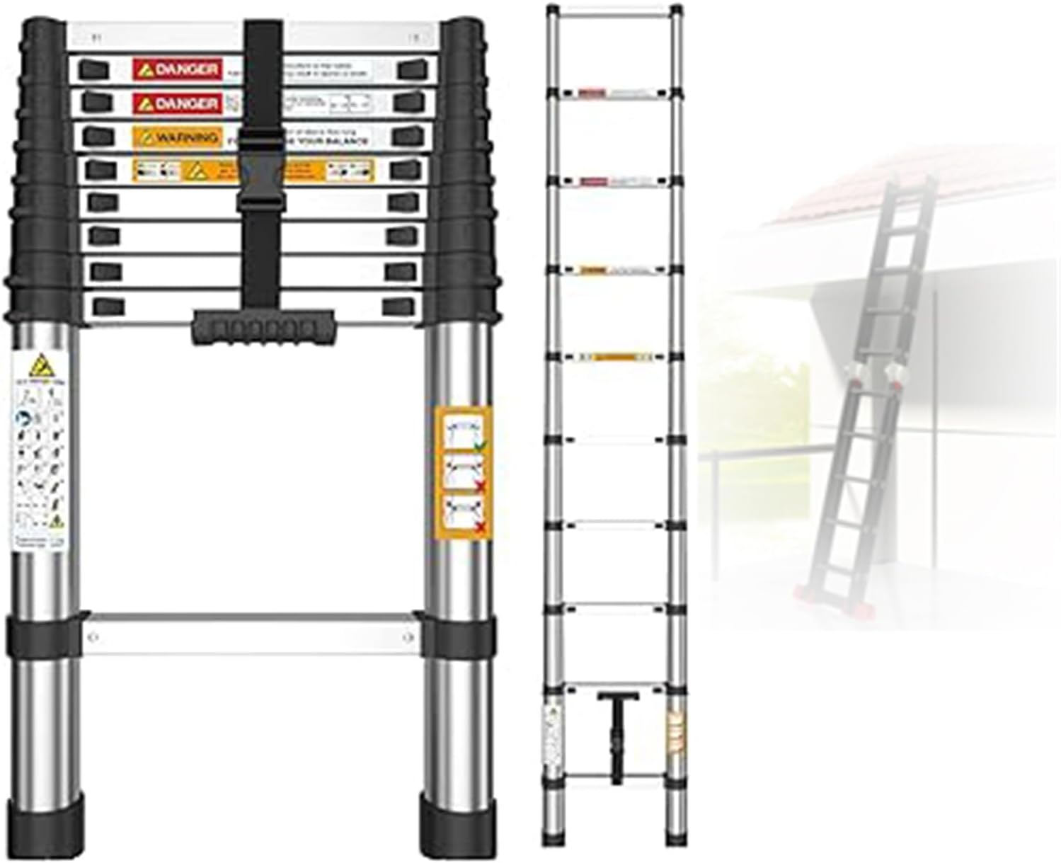 Telescopic Ladder, 2m/78.74in Stainless Steel Folding Ladder, Multi ...