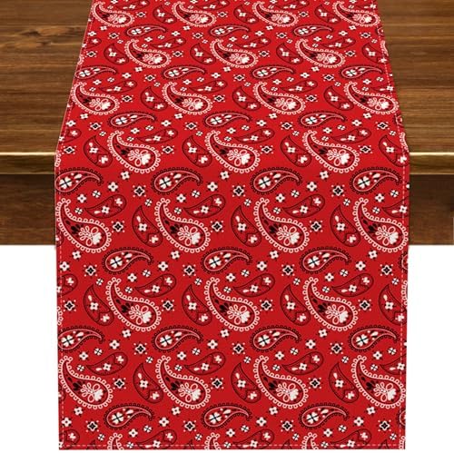 Amazon.com: Linen Western Party Table Runner Paisley Tablecloth Rodeo ...