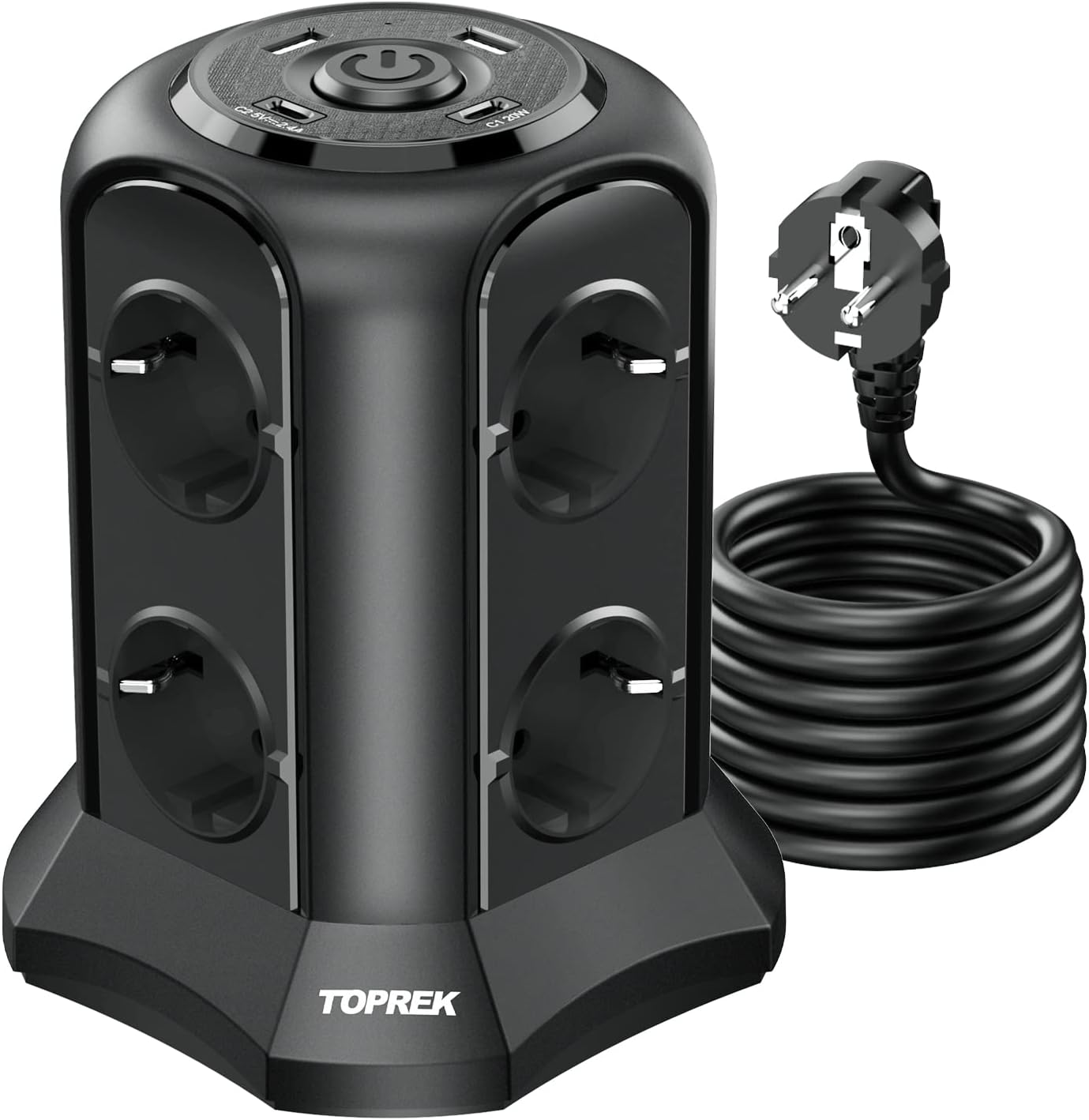 TOPREK Multipresa Verticale con 8 Prese Schuko e 2 USB C e 2 USB A(USB ...