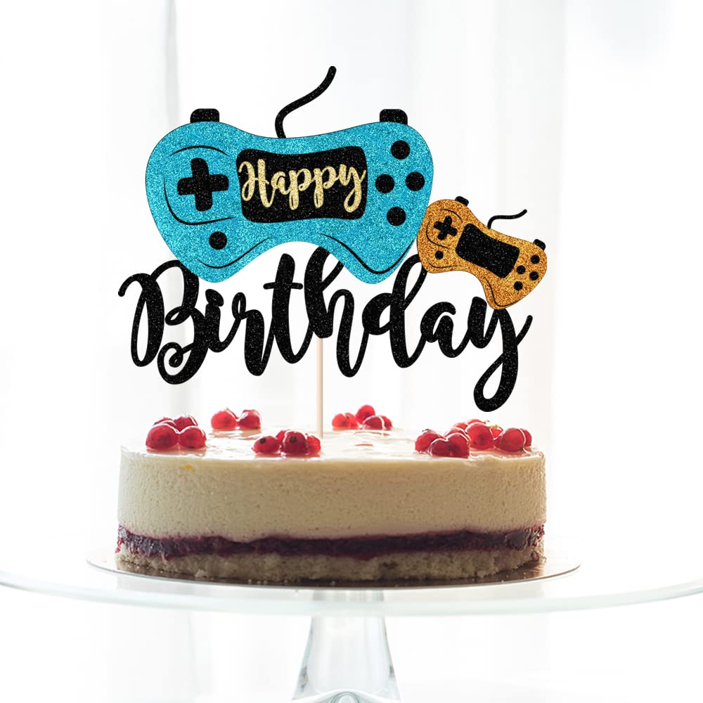 Snapklik.com : Video Game Cake Topper Glitter Game Controller Happy ...