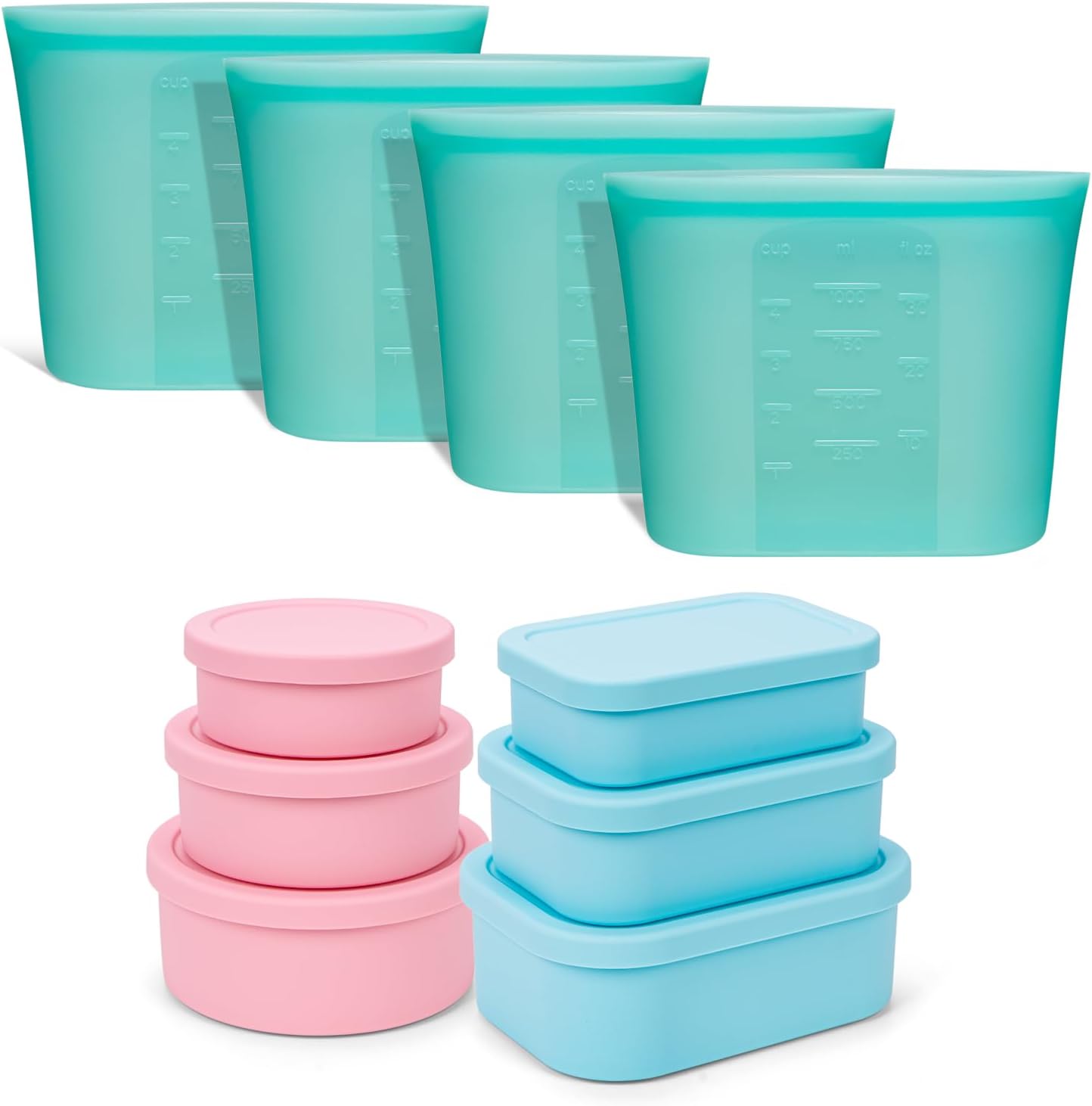 Amazon.com: Bundle of 4 Pack 100% Silicone Reusable Food Storage Bags ...
