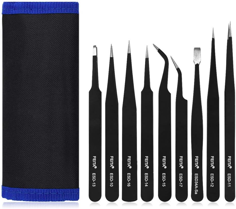 Amazon.com: FEITA Anti Static Precision Tweezers ESD-Series Replacement Pointed, Curved & Flat ...