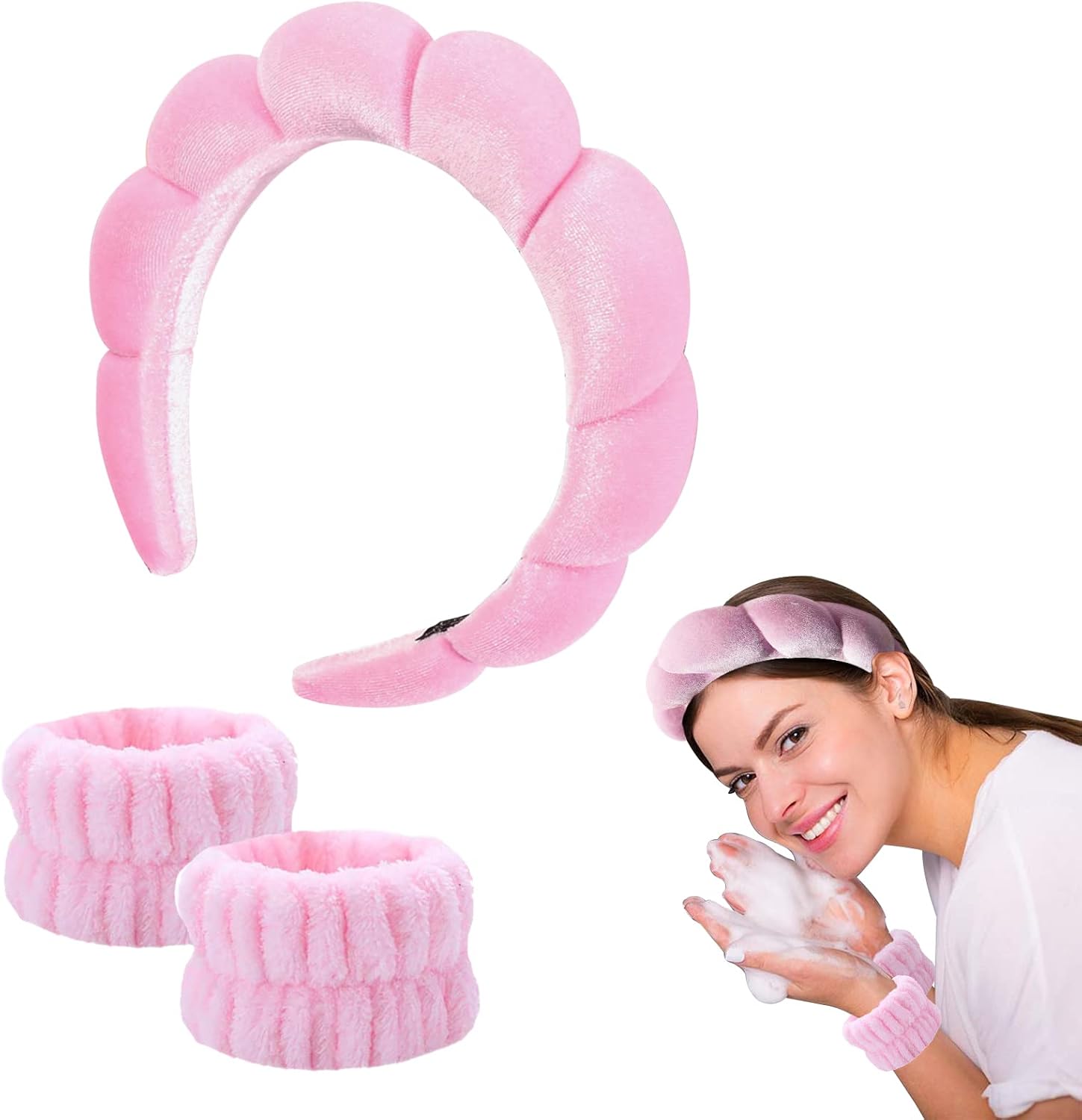 3 Pcs Spa Headband Wrist Washband Set,Makeup Headband for Face Washing ...