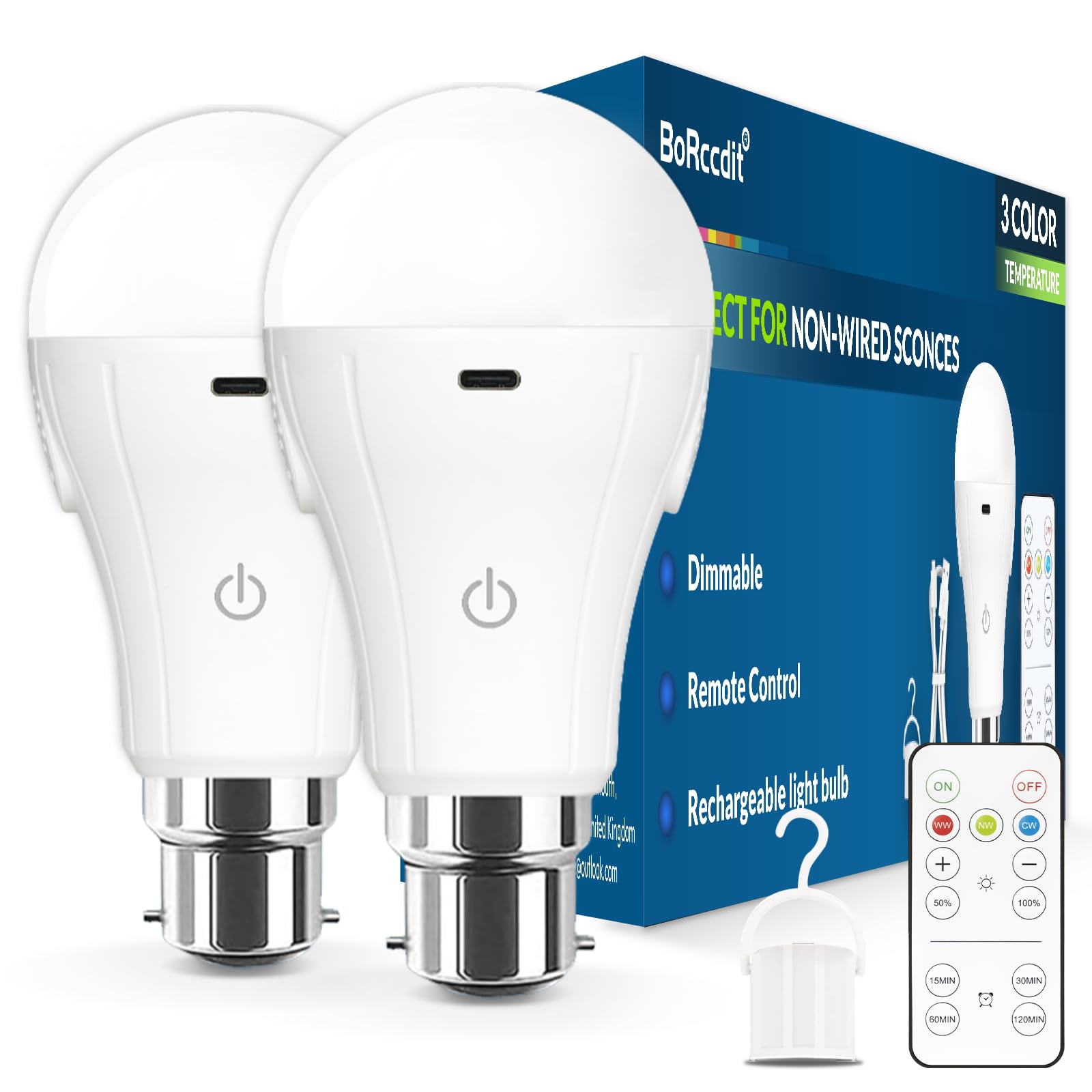 BoRccdit CordlessGlow Rechargeable Light Bulb, 3 Color Temperatures ...