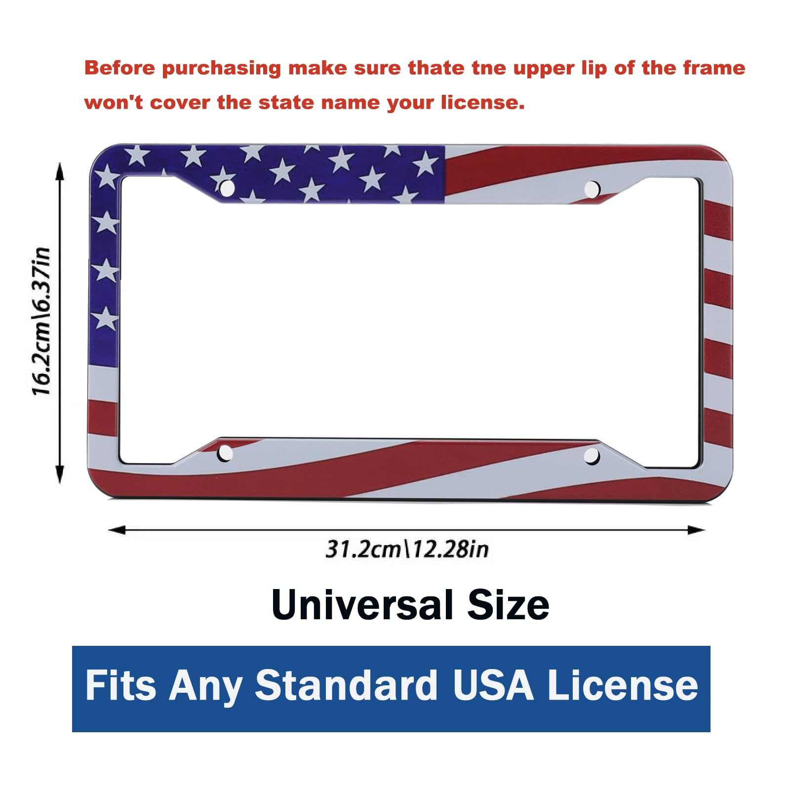 American Flag License Plate Frame 2 Pack Universal Aluminum License ...