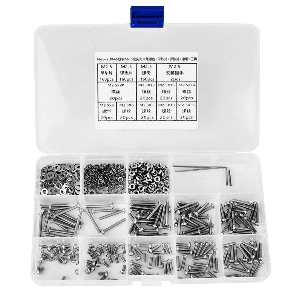 Hex Socket Screw Set, 662pcs SUS304 M2.5 Pan Head Hex Socket Screw Nut ...
