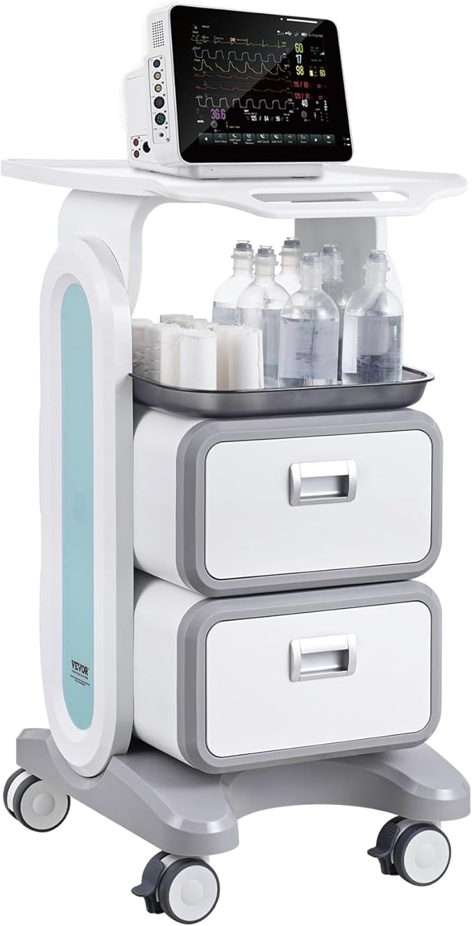 VEVOR 3 Tiers Lab Carts, Lab Utility Cart with 2 Drawers & 1 Top Tray ...