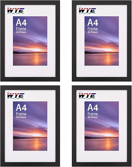 A4 Frame Set of 4, Wooden A4 Photo Frames with A5 Mount, A4 Picture ...