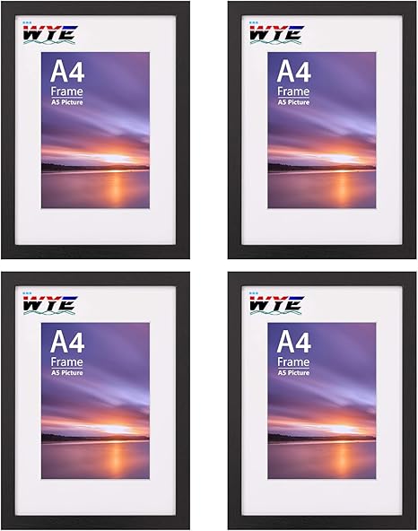 A4 Frame Set of 4, Wooden A4 Photo Frames with A5 Mount, A4 Picture ...