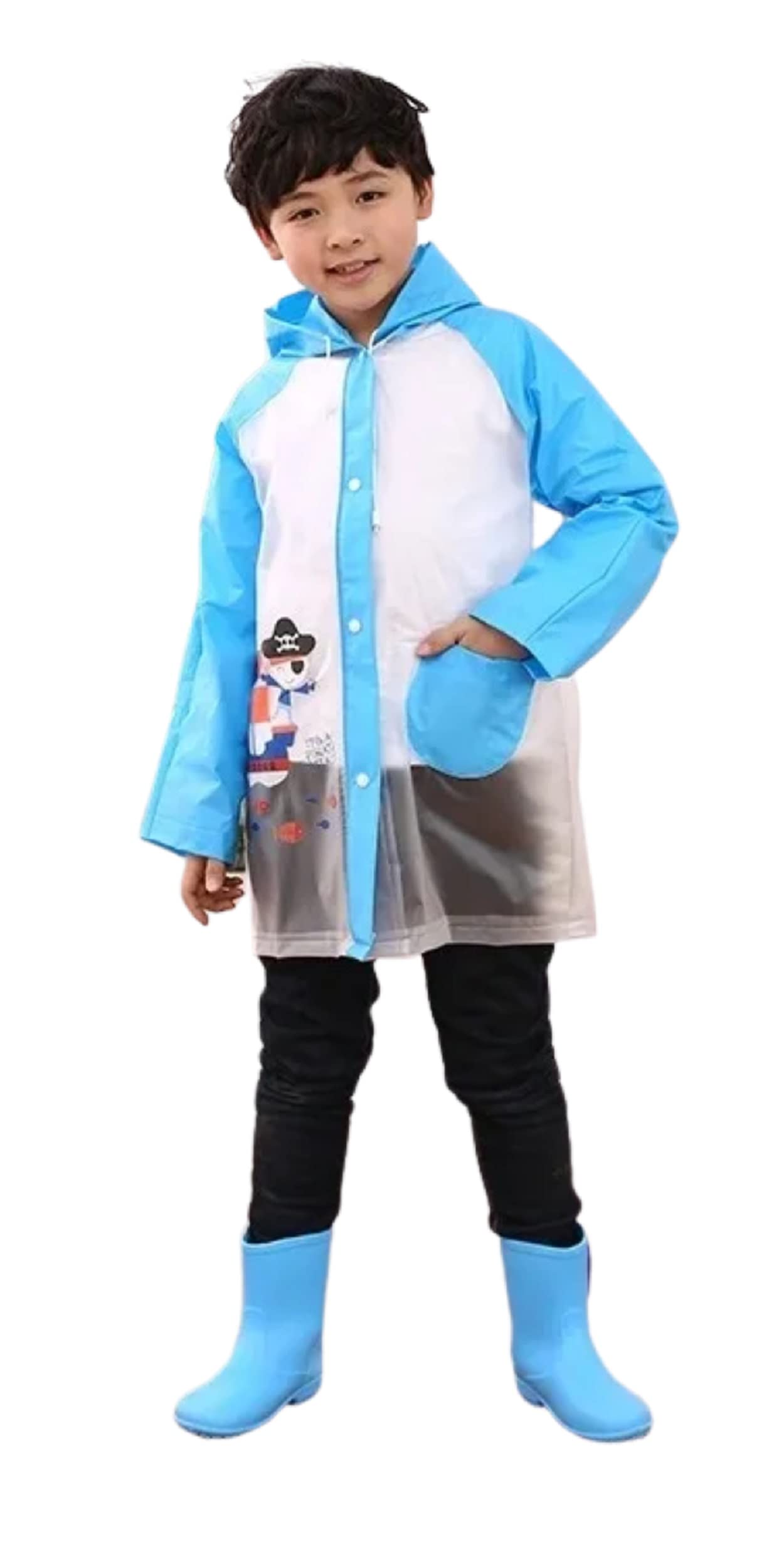 Zacharias Boy's & Girl's Kids PVC Waterproof Long Raincoat h-02 (Blue_5 ...