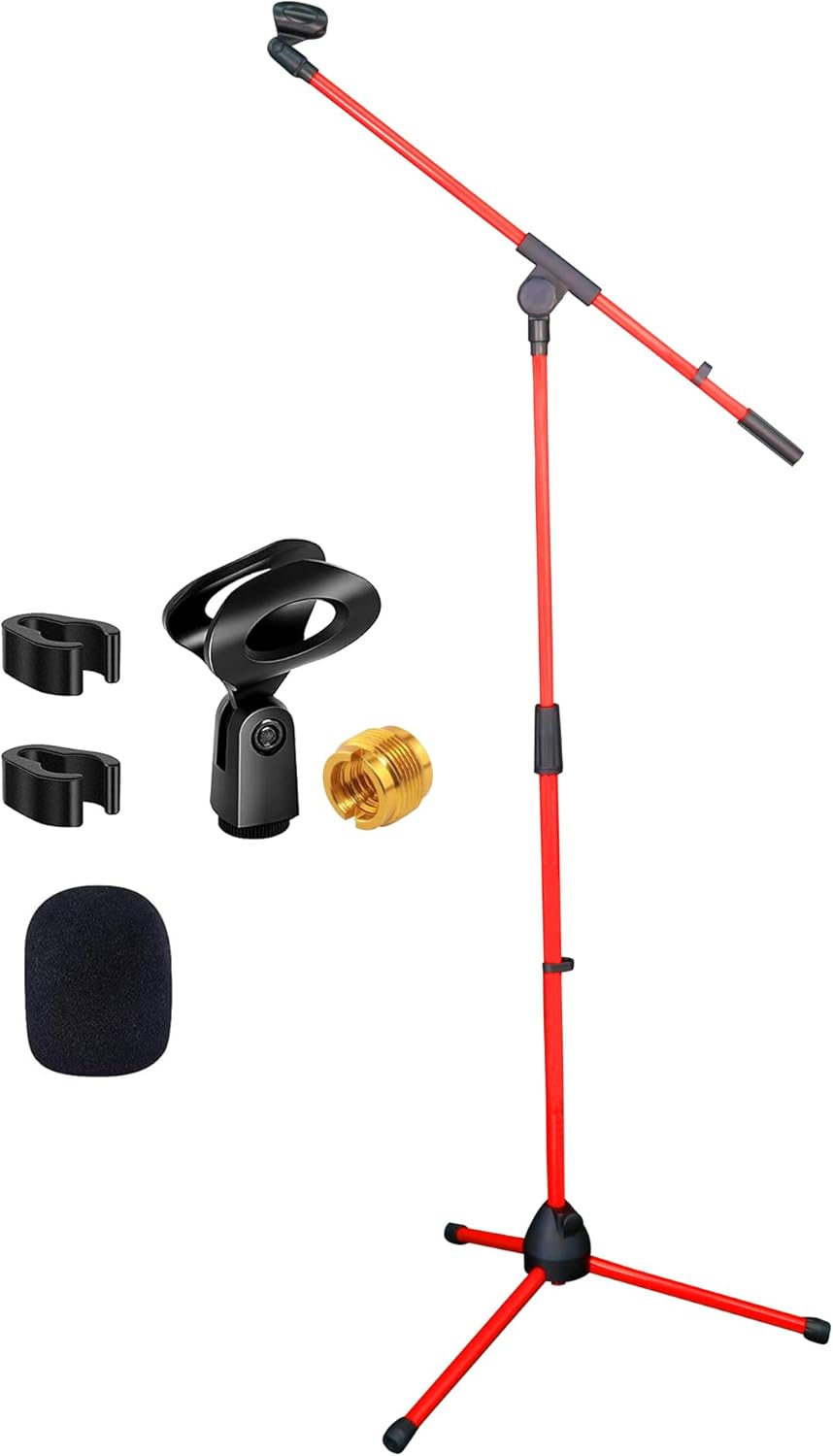 Amazon.com: 5 Core Mic Stand Red 1 Piece Collapsible Height Adjustable ...