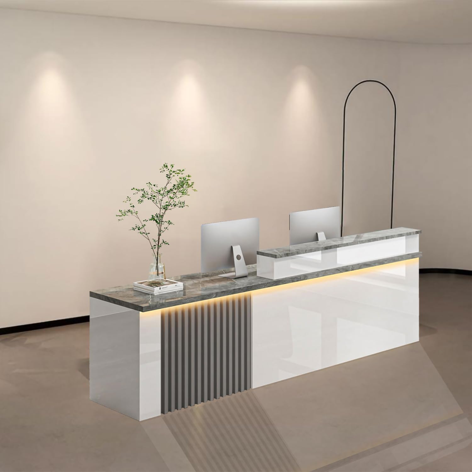 Modern Front Desk Reception Counter, Reception Desk with LED Light ...