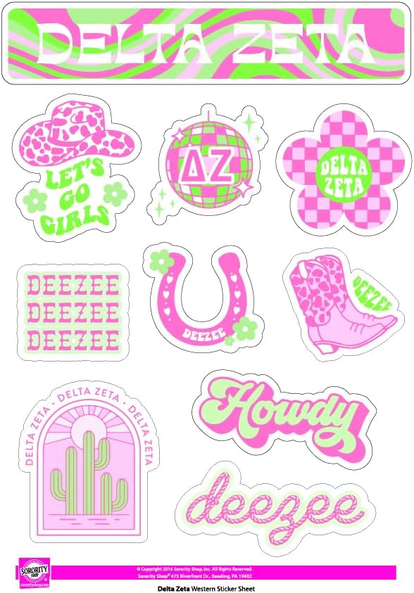 Amazon.com: Delta Zeta Sticker Sheet - Western Design Vinyl Sorority ...