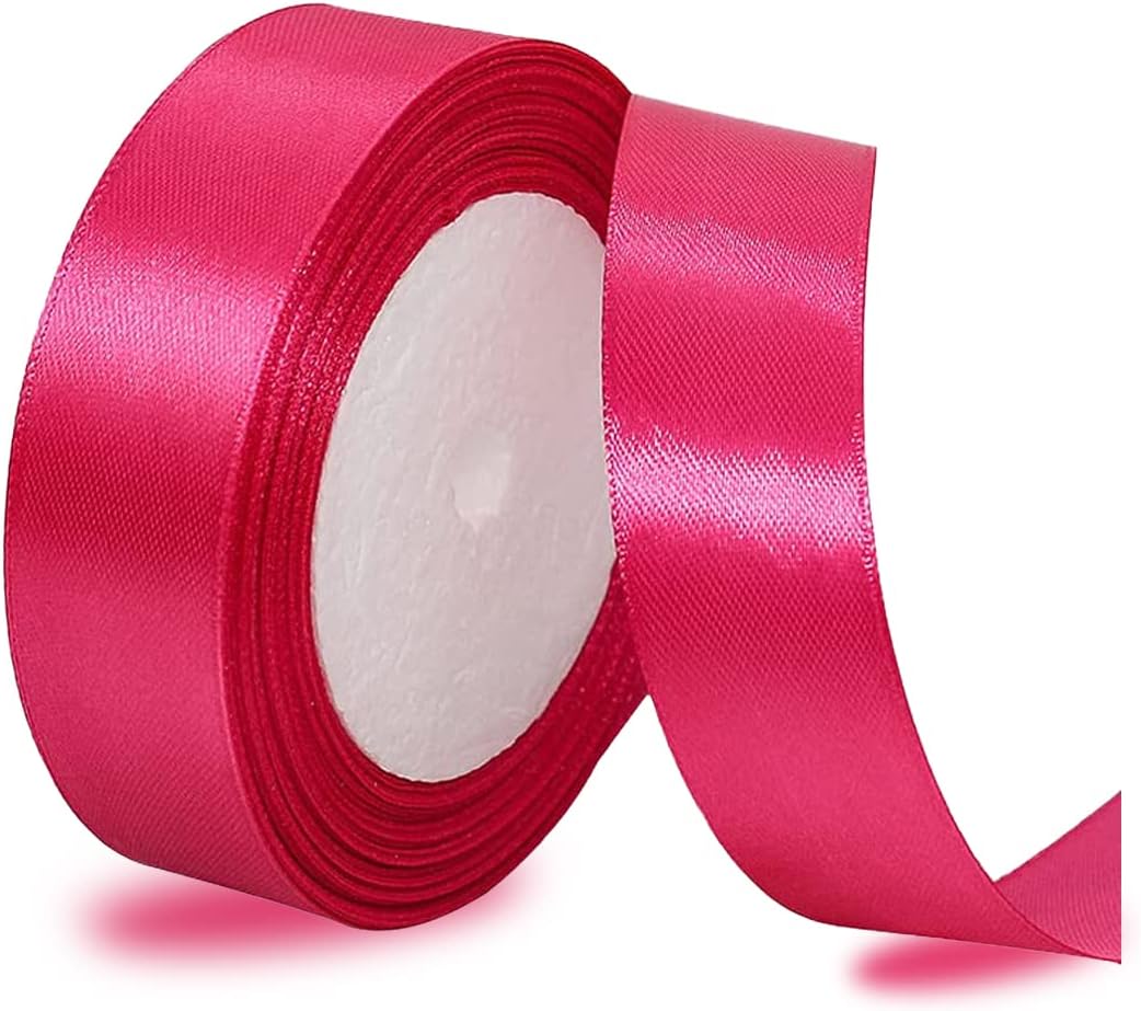 Hot Pink Satin Ribbon 3/4 Inch, 25 Yards Rose Red Satin Fabric Ribbon ...