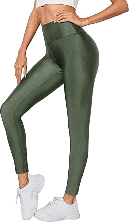 Amazon.com: Hupplle Women's High Waisted Neon Shiny Leggings Buttery ...