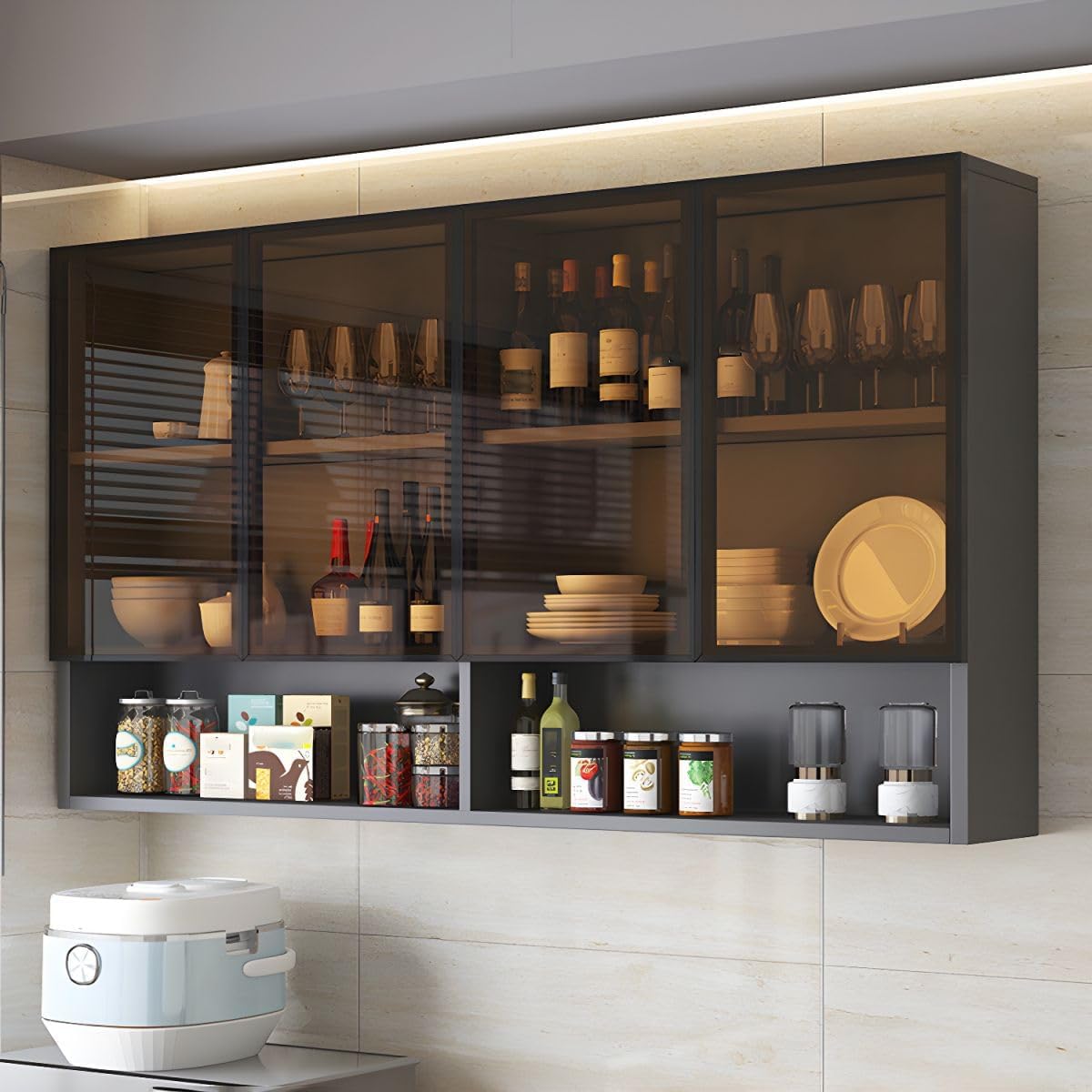 Amazon.com: LAKIQ Wall Mounted Storage Cabinet with Glass Doors Wooden ...
