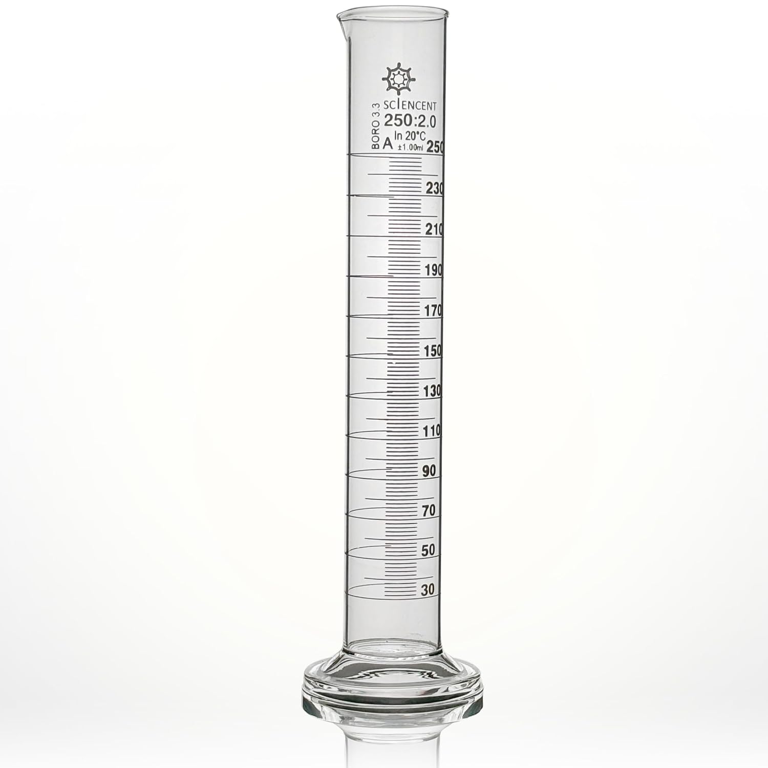 SCIENCENT WITH DEVICE Premium Lab Glass Graduated Cylinder 250 ml Class ...