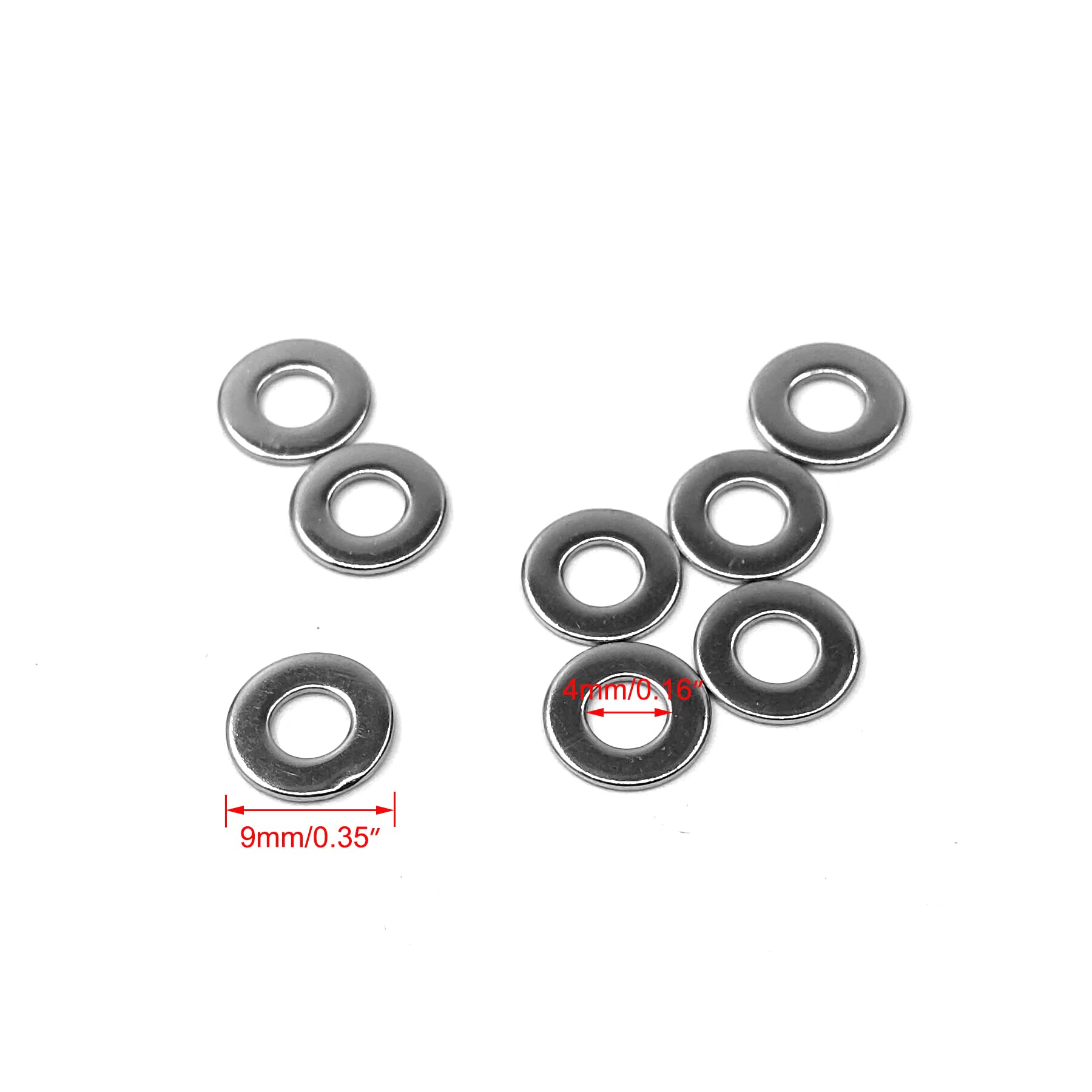 Snapklik.com : M4 Stainless Steel Flat Washers, 4mm ID, 9mm OD, 0.8mm ...