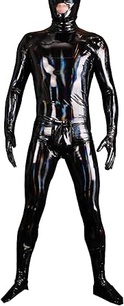 Men's Sexy Full Coverage Mirror Latex Ammonia Casual Zipper Tights ...