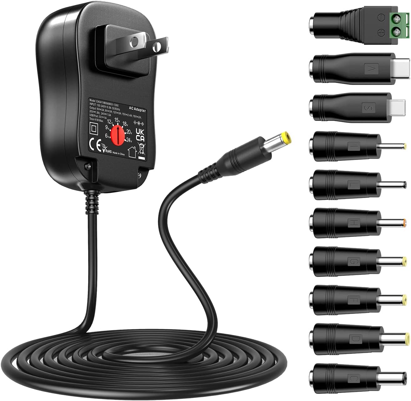 Basicvolt Adaptateur universel AC/DC avec 11 embouts CC pour appareils ...