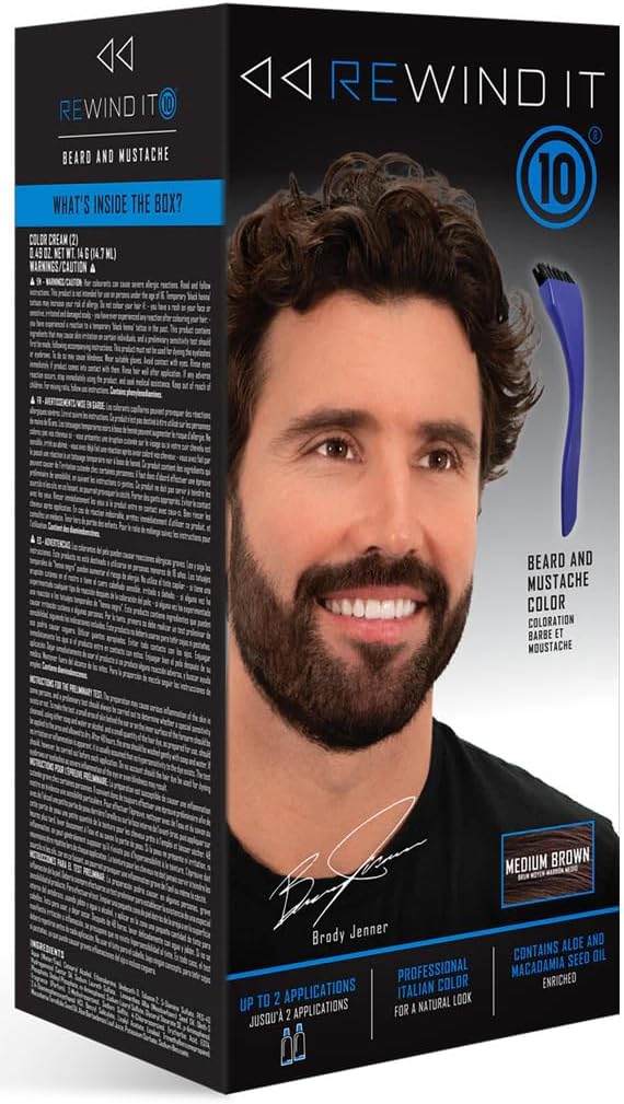 Amazon.com : REWIND IT 10 Medium Brown Beard and Mustache Color ...