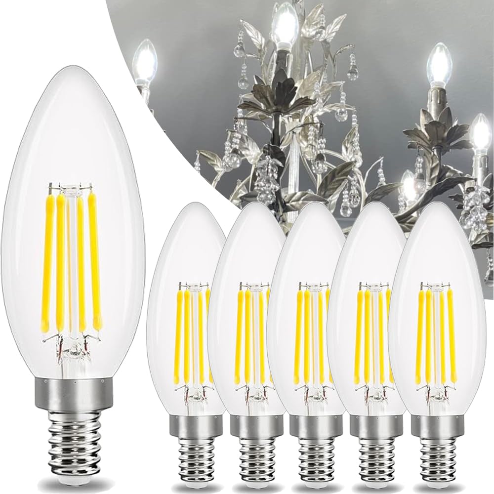 Fglyniy 6 Pack, B10 LED Candelabra Light Bulb 40W Equivalent, 6000K ...