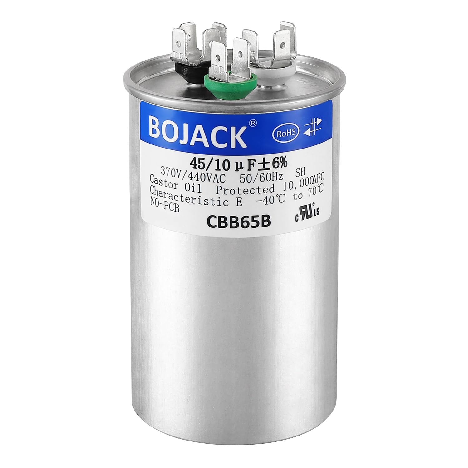 BOJACK 45+10 uF ±6% 45/10 MFD 370/440 VAC CBB65 Dual Run Start Round Capacitor for Condenser ...