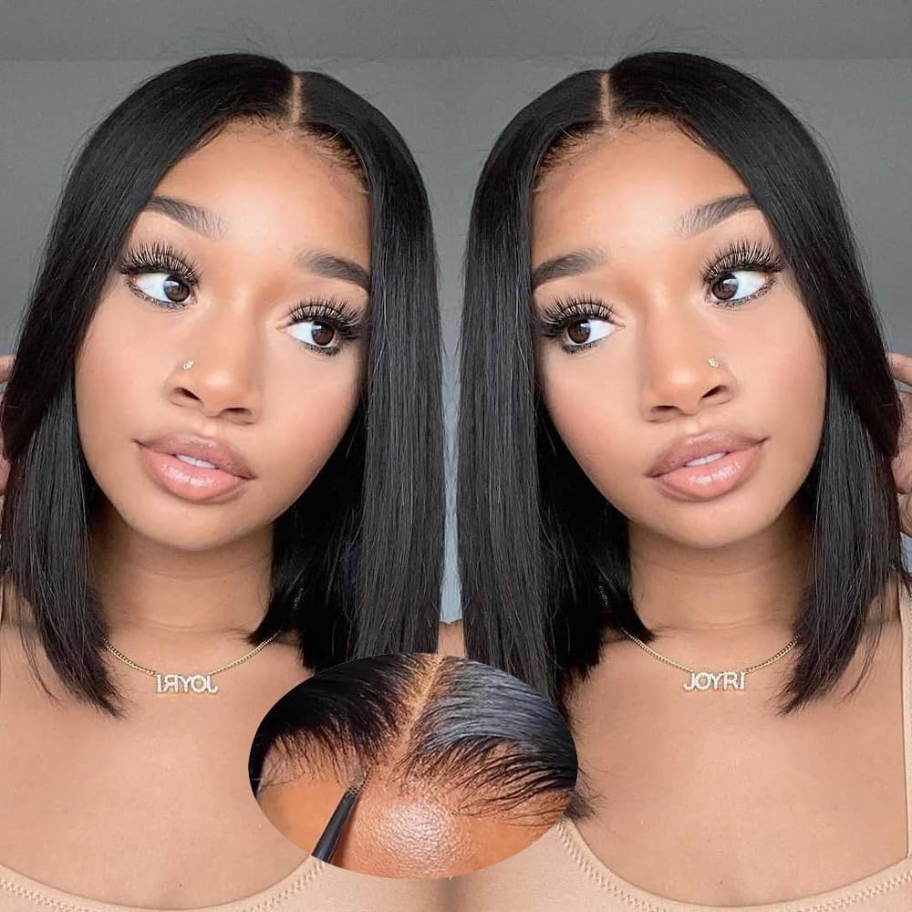 Amazon.com : Edwad Bob Glueless Wig Human Hair 12Inch 4x4 Lace Closure ...