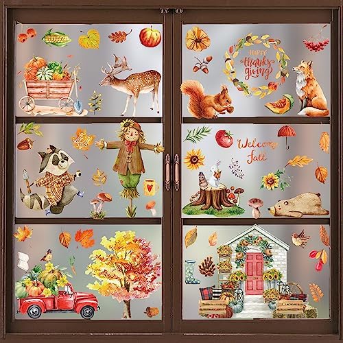 Amazon.com: 9 Sheets Fall Window Clings Stickers Thanksgiving Window ...
