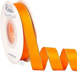 Amazon.com: Ribbli Orange Satin Ribbon with Gold Edge,Double Faced ...