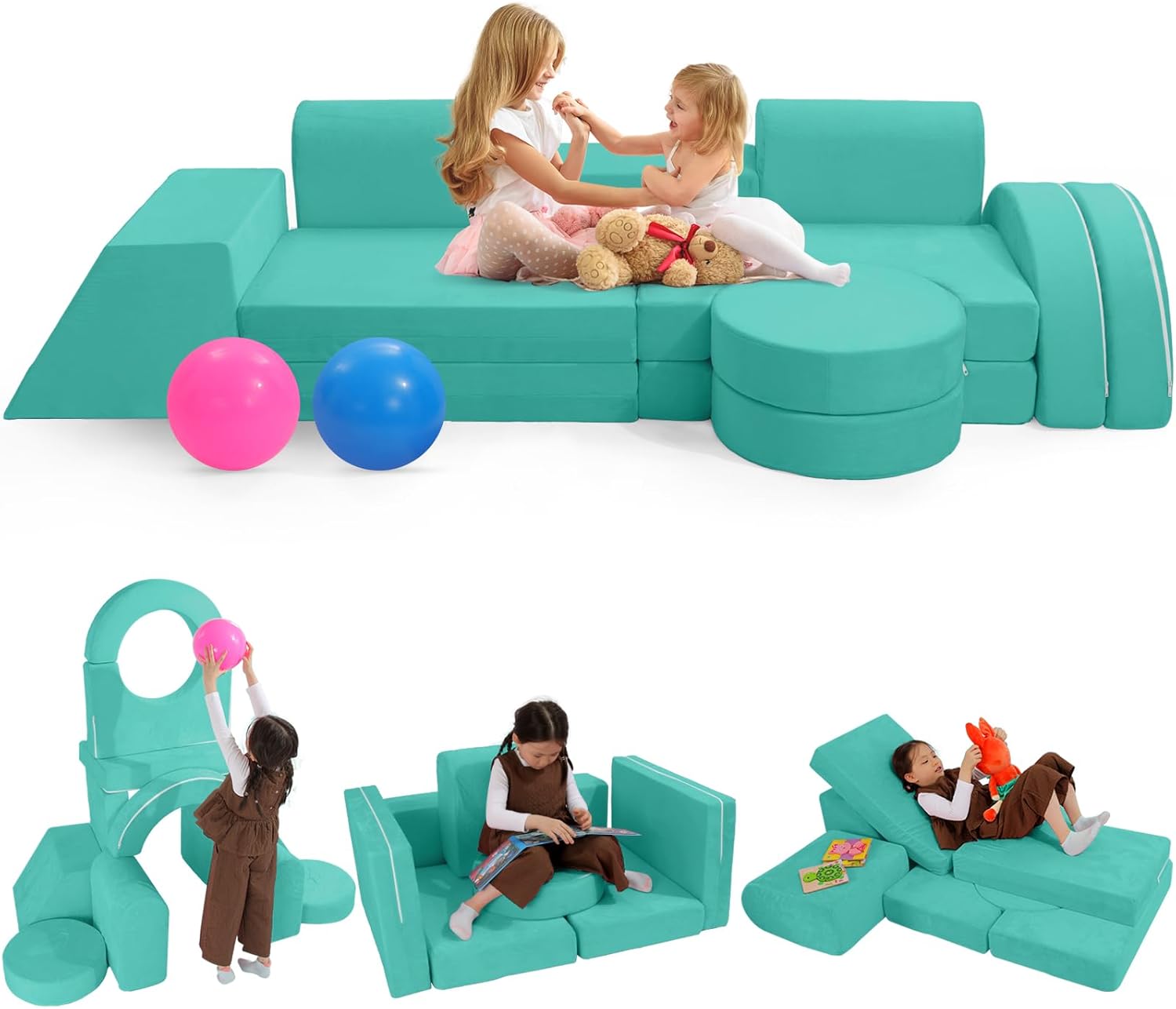 Amazon.com: Fivetry Modular Kids Sofa Play Couch, 12-Piece Kids Couch ...