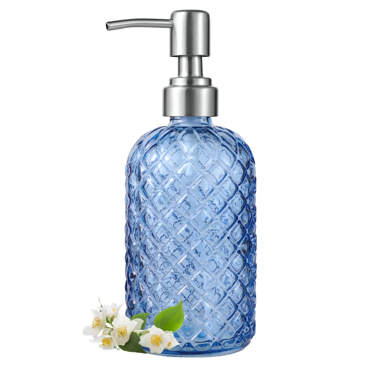 Amazon.com: zuxzmj Blue Glass Soap Dispenser Gem Patterned with 304 ...