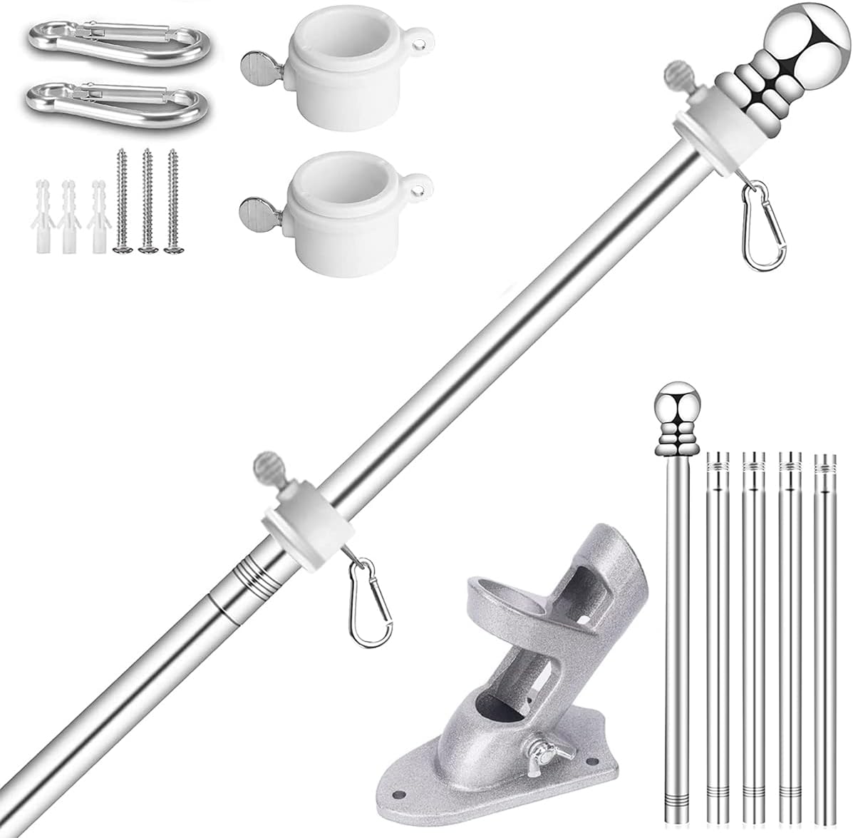NQ 6FT (1.8M) Flag Pole for Garden with Flag Pole Holder, Stainless ...