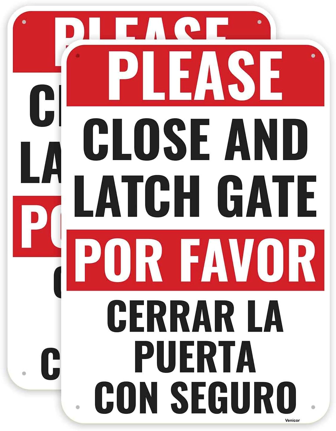 2PC Close And Latch Gate Signs, 10 x 7 Inches - Aluminum - Bilingual ...