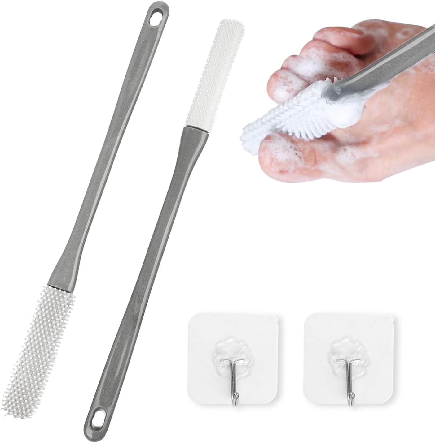 2Pcs Toe Cleaning Brush, Long Reach Foot Cleaning Brush, Long Handle ...
