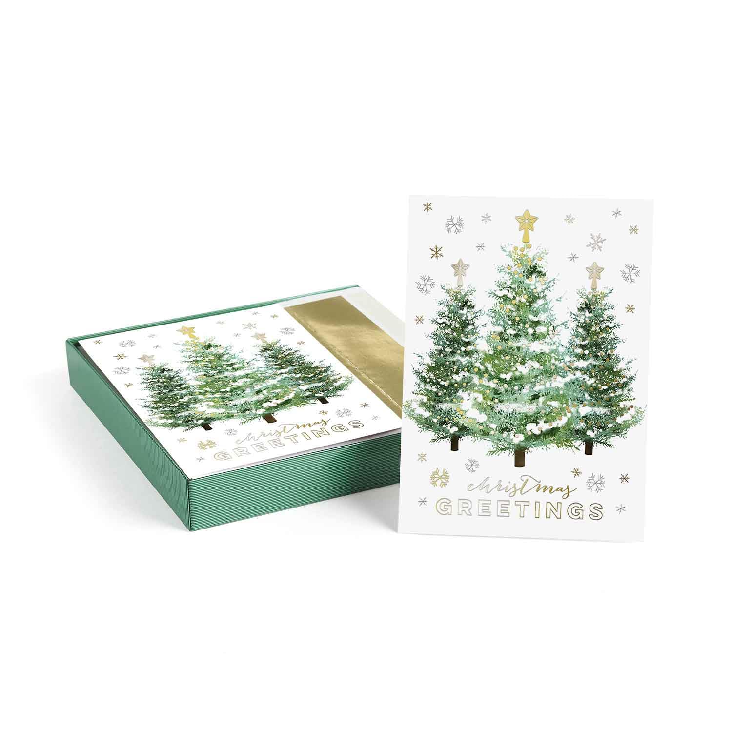 Amazon.com : Masterpiece Gold Trimmed Trees Christmas Cards / 16 Boxed ...