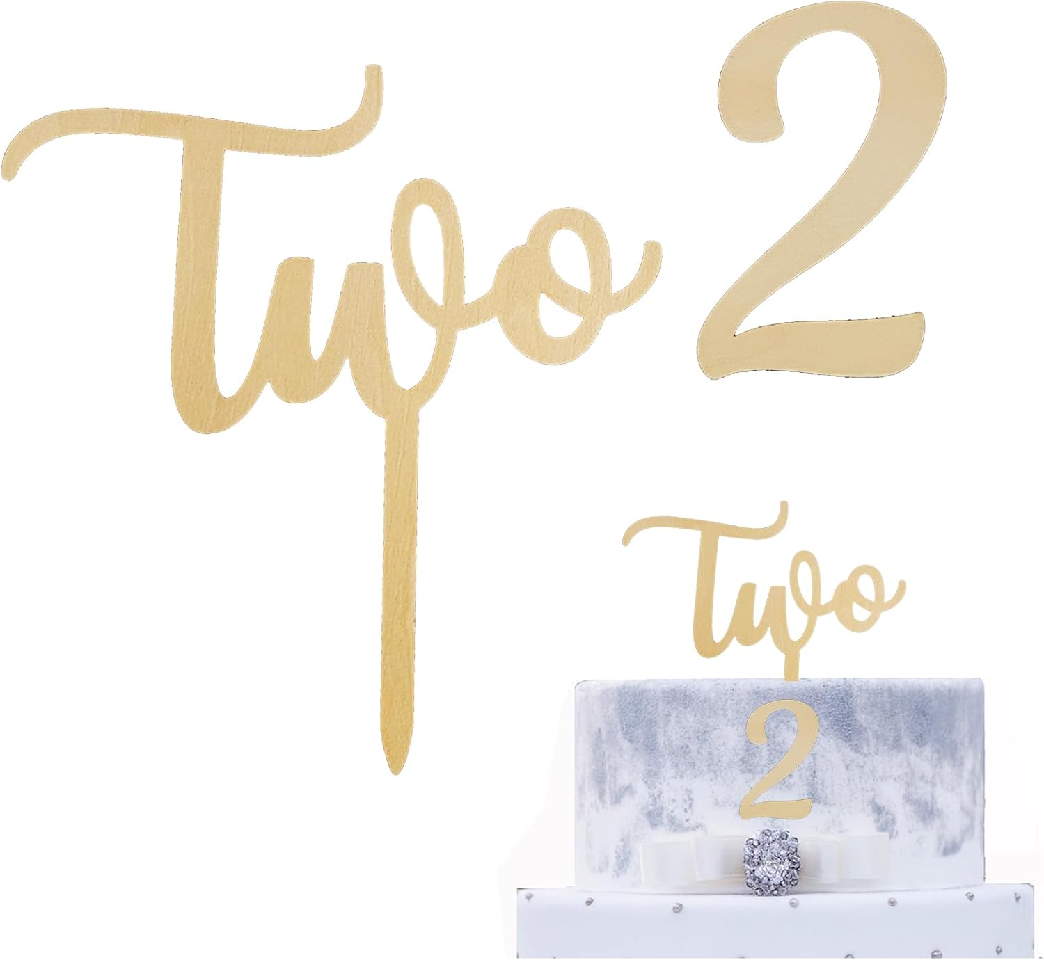 Two Wood Cake Topper 2nd Birthday Cake Decoration Two Year Old Wooden ...